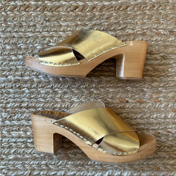 Hoof | Shoes | Hoof Swedish Clogs Metallic Gold Leather Wooden Heel ...